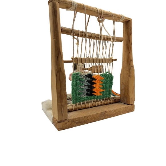 Art | Handmade Folk Art Miniature Loom Weaving Doll Diorama Wood Yarn ...